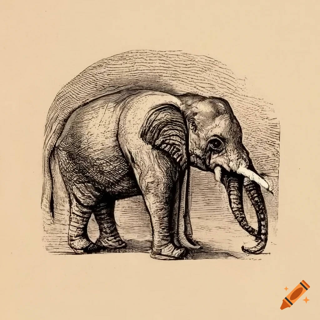 1800s pen and ink etching of an elephant on Craiyon