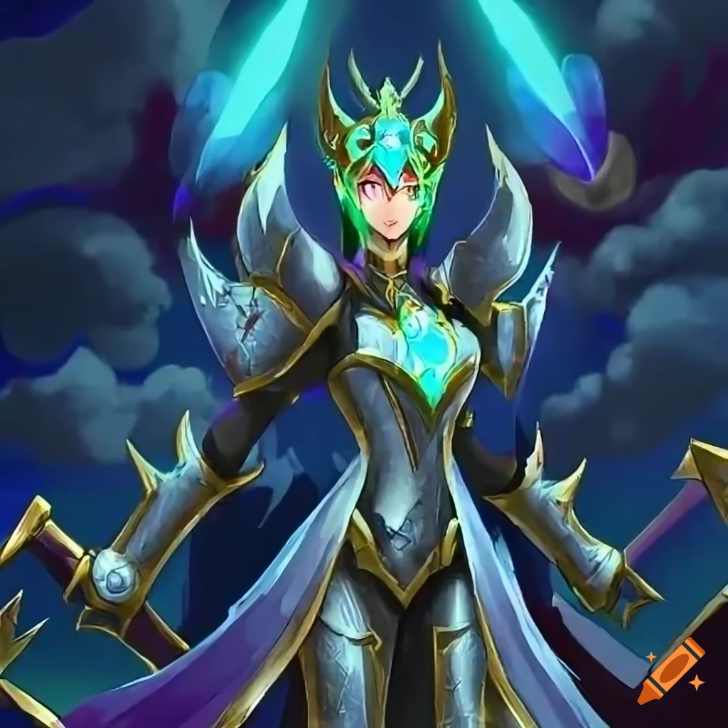 Celestial knights in bulky demonic armor in anime style on Craiyon