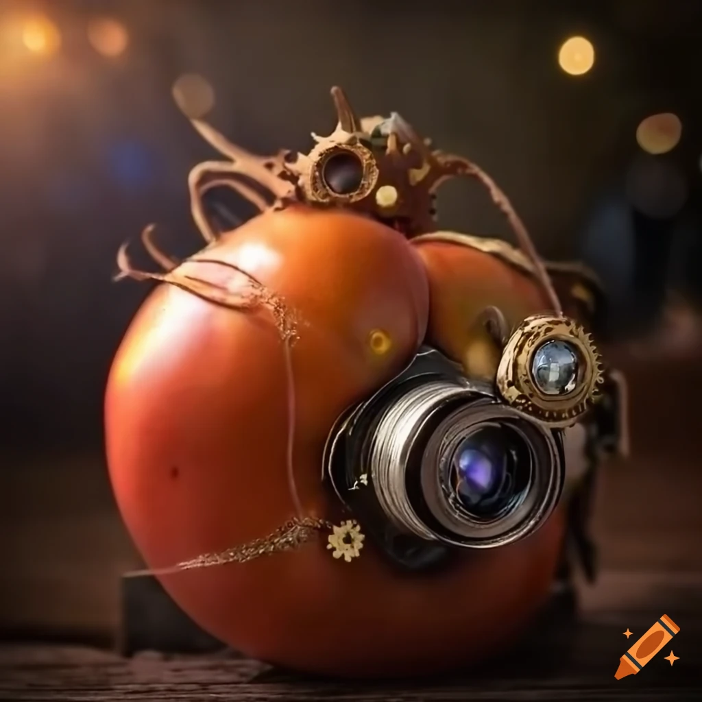 Steampunk tomato with a camera on Craiyon