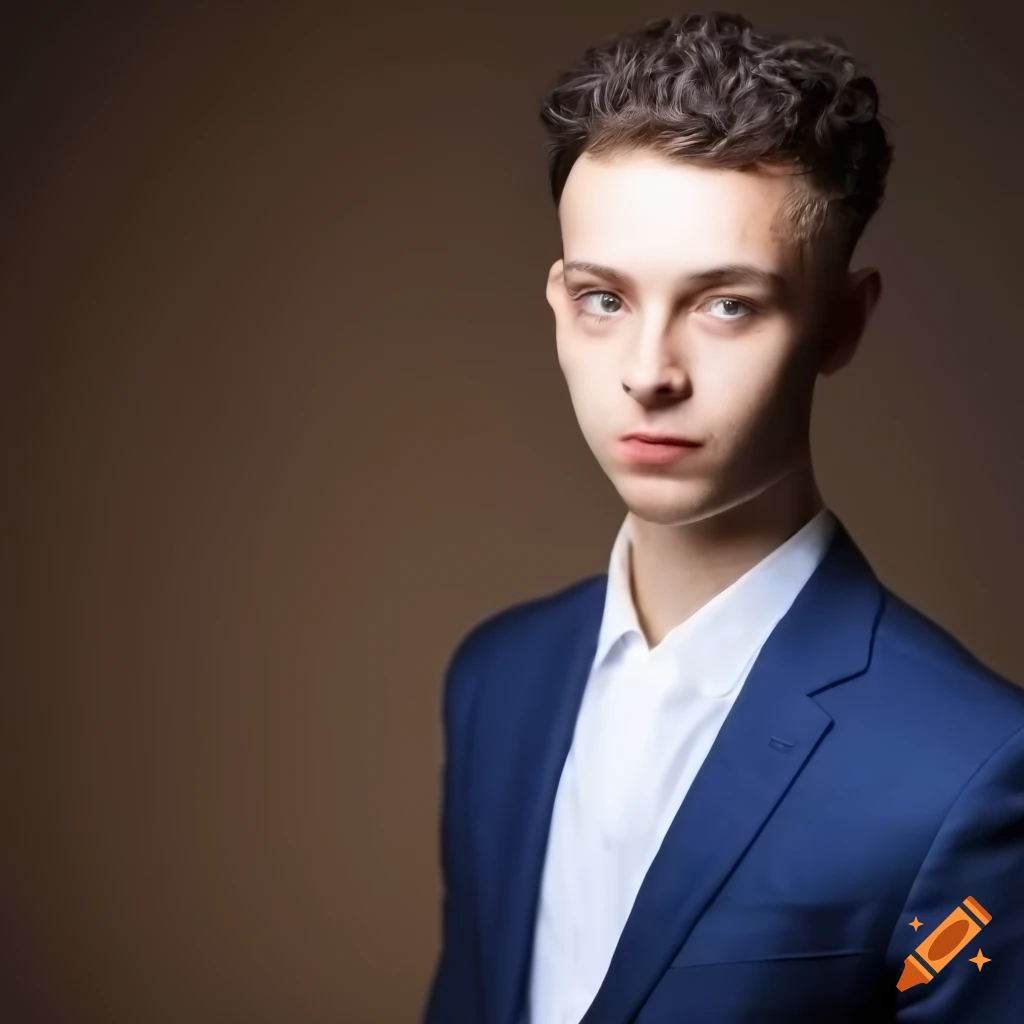 Sharp-dressed businessman with short curly hair in office setting on ...