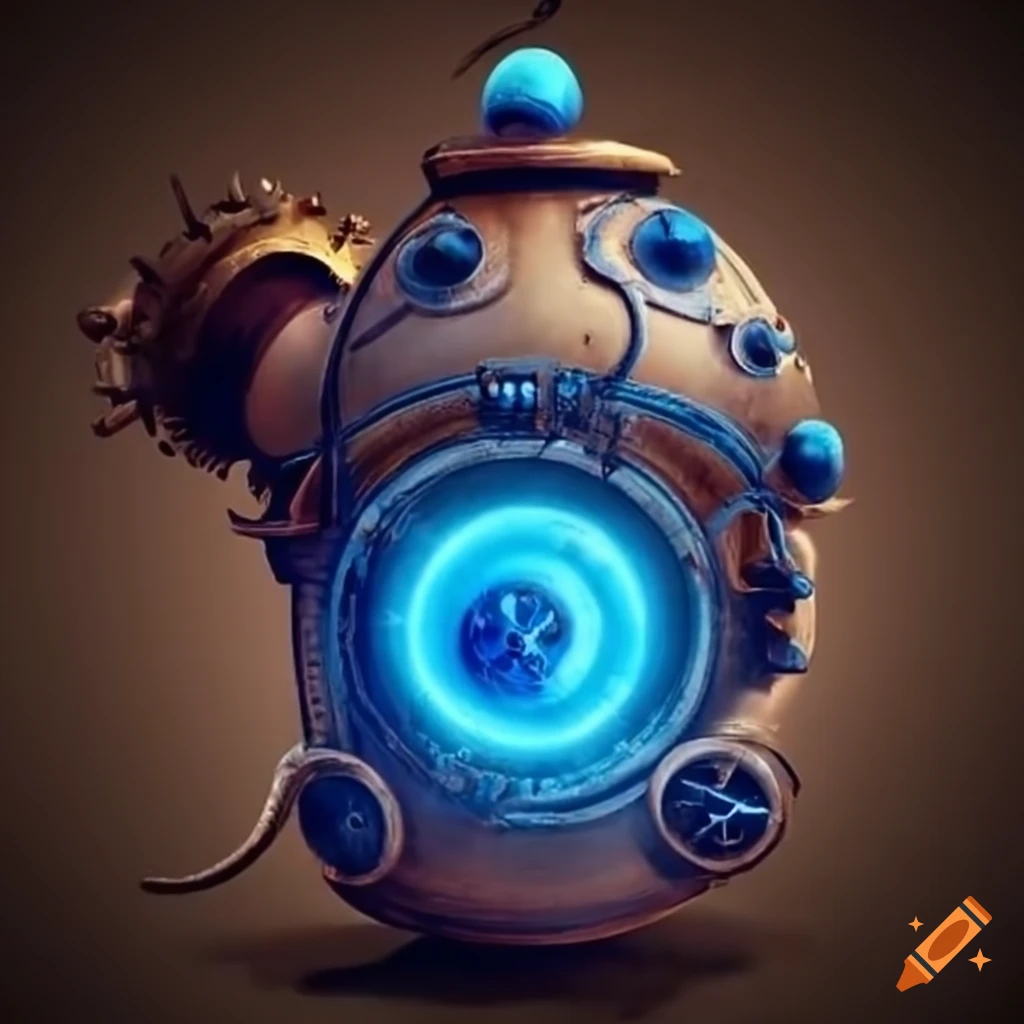 Steampunk nuke with blue electric core on Craiyon