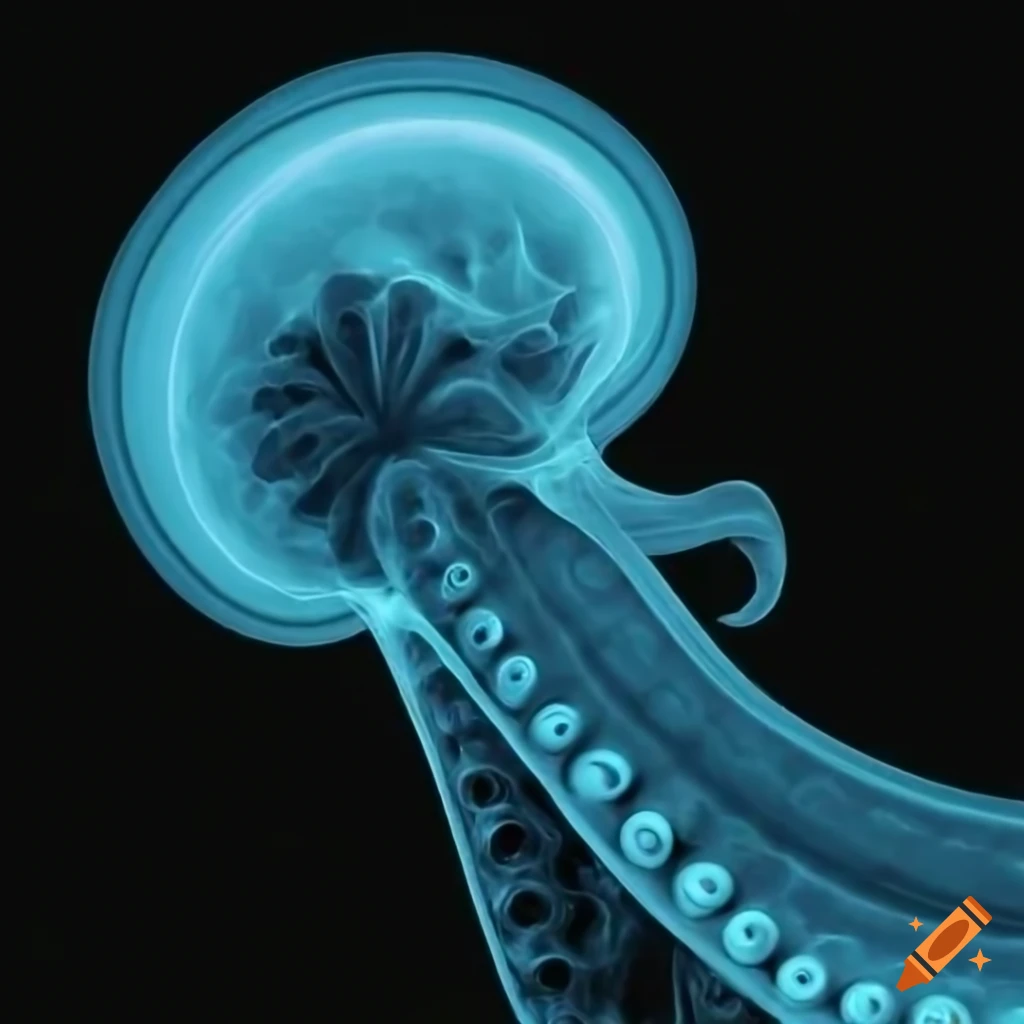 Glowing translucent x-ray tentacles of an octopus creature on Craiyon