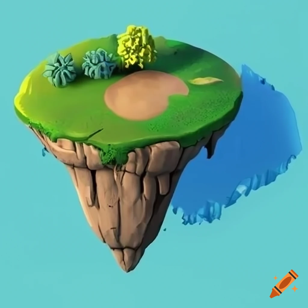 3d floating island top-down view in clipart style on Craiyon