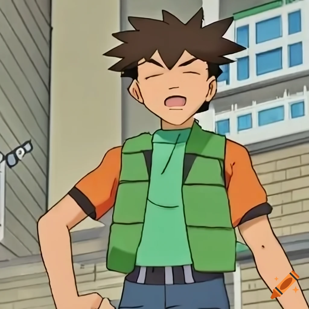 Brock from Pokemon looking into the horizon with closed eyes on Craiyon