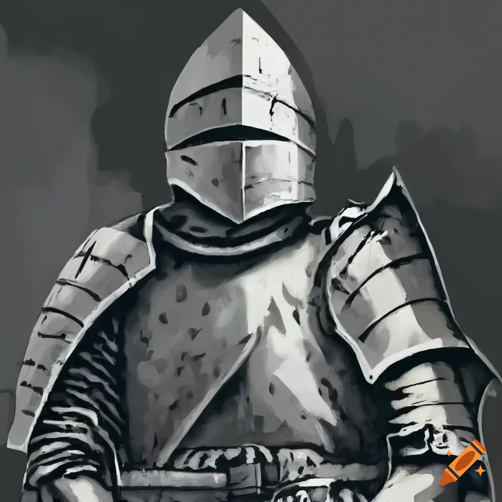 Medieval knight in high contrast black and white on Craiyon