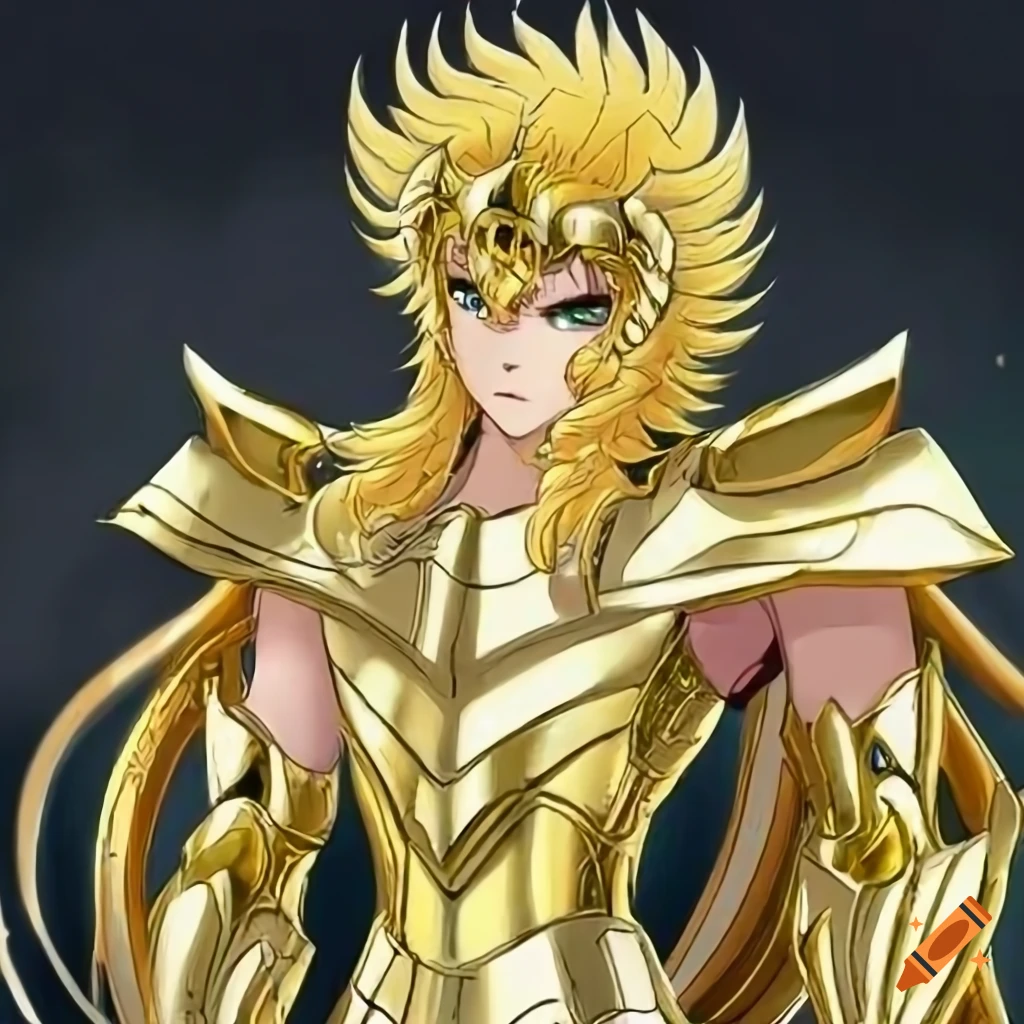 Art of Saint Seiya with Zeus's gold armor and long blonde hair on Craiyon