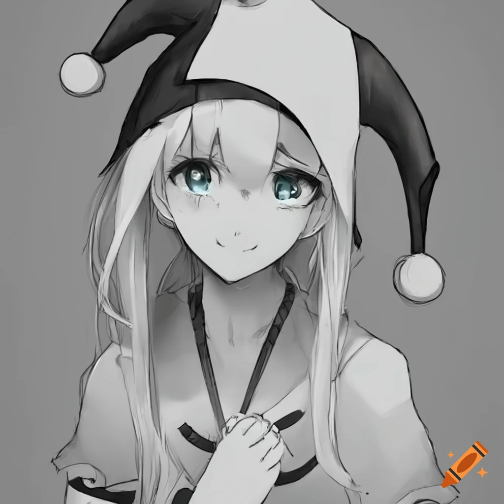 Cute anime girl with a jester's hat on Craiyon