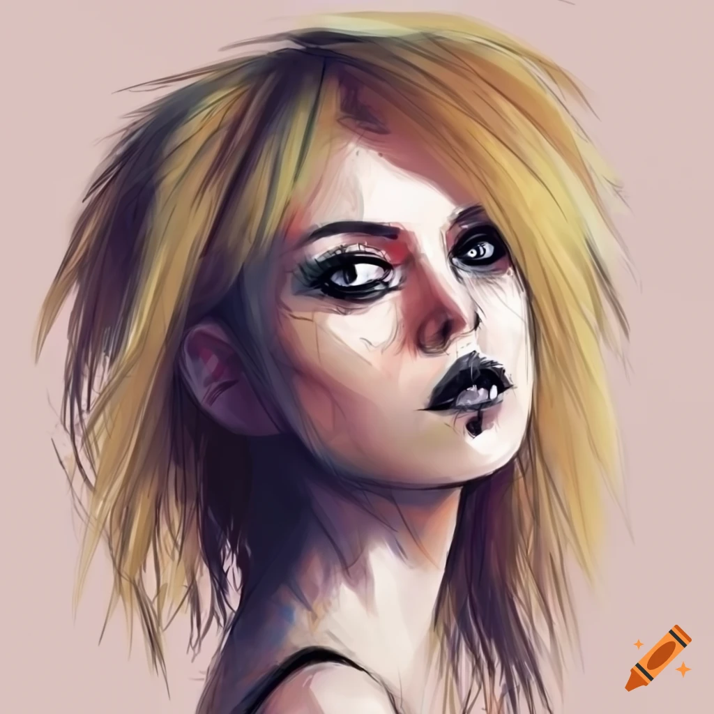 Alternative Punk Rock Emo Dark Blonde Woman Sketch On Craiyon