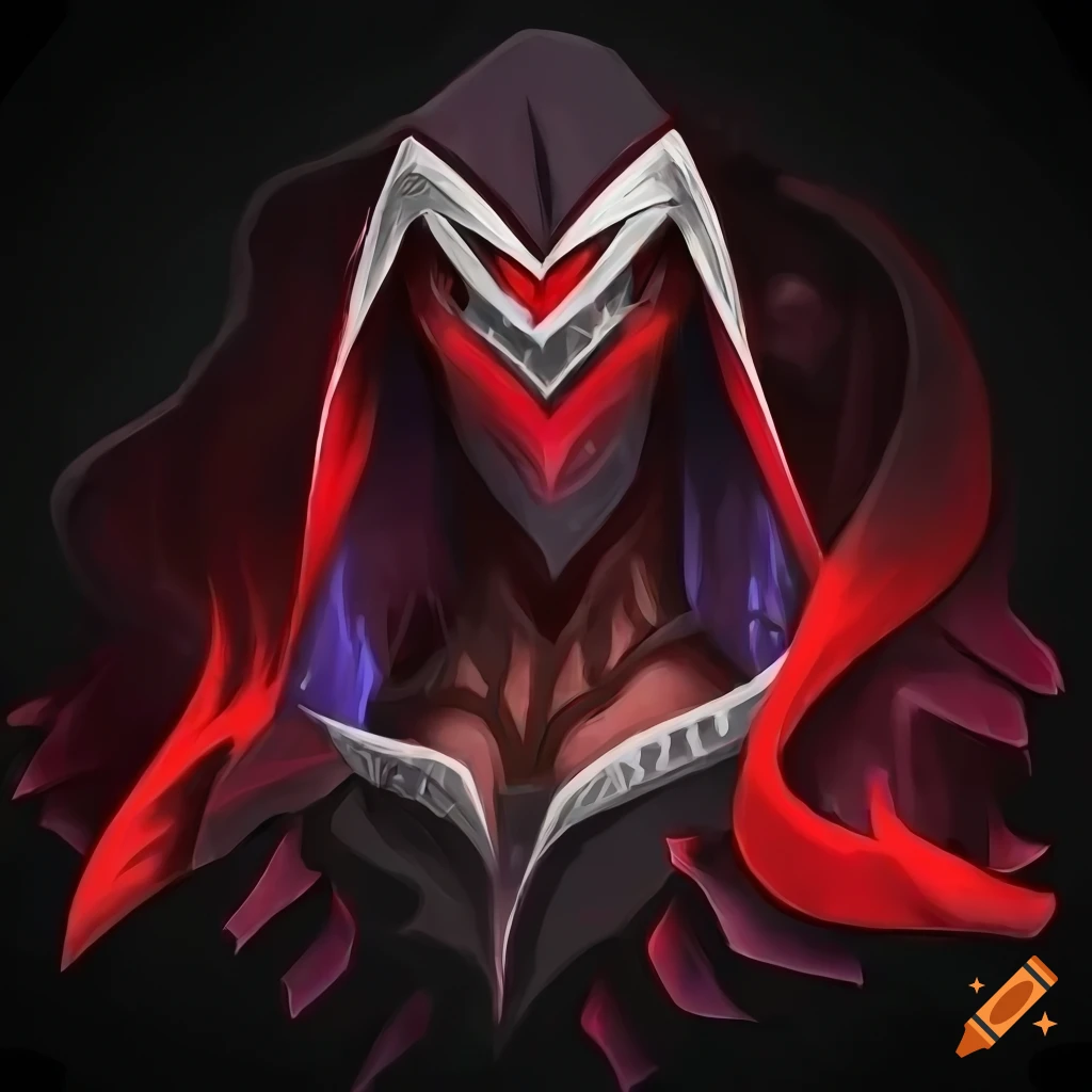 Elaborate portrait of the League of Legends character Zed in vibrant ...