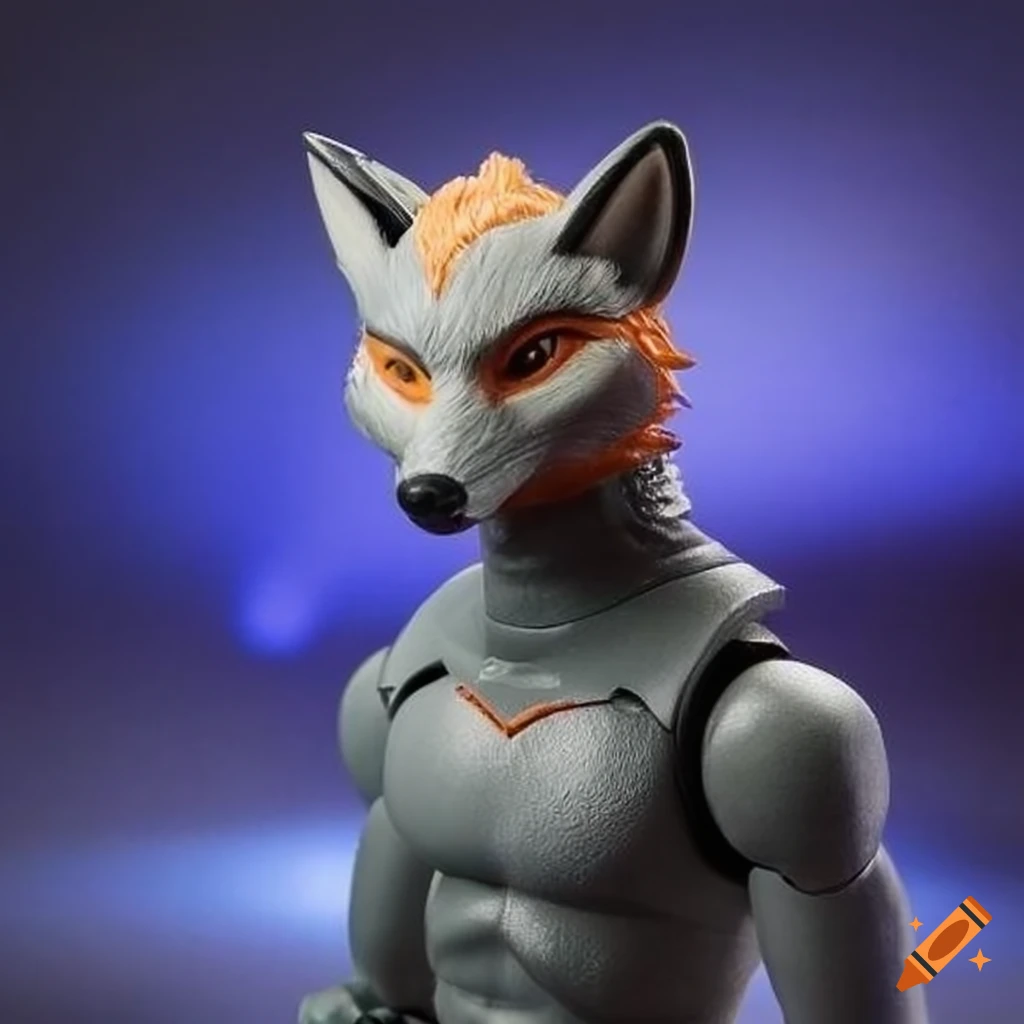 Detailed anthro male fox action figure with movable joints on Craiyon