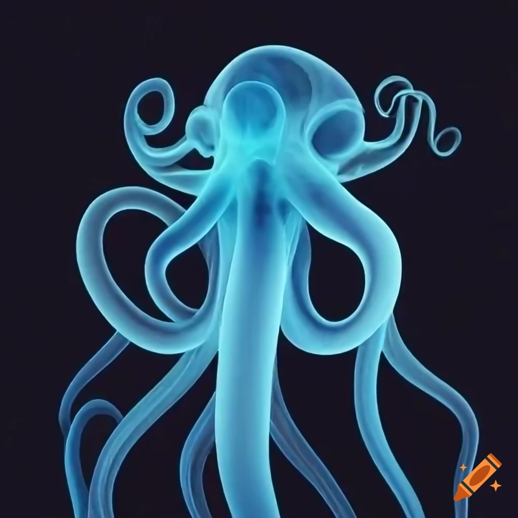 Glowing translucent x-ray tentacles of an octopus creature on Craiyon