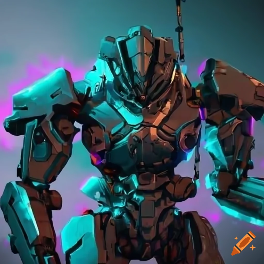 Mech knight with neon accents on Craiyon