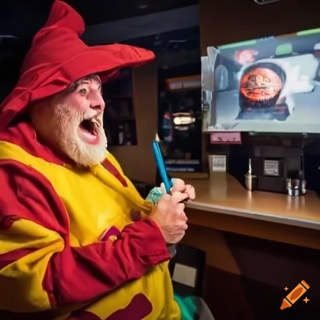 Angry wizard casting a curse at McDonald's burgers on Craiyon