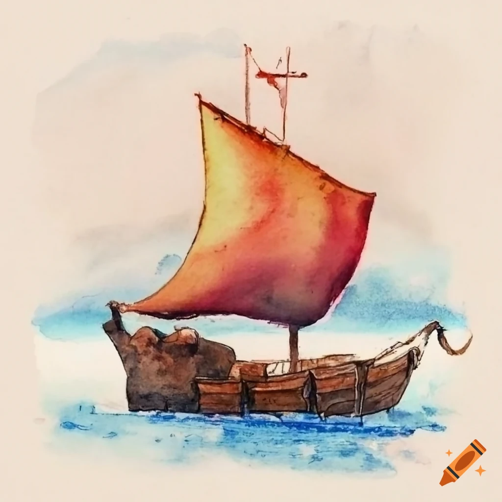 Easy drawing of a boat arriving at an island on Craiyon