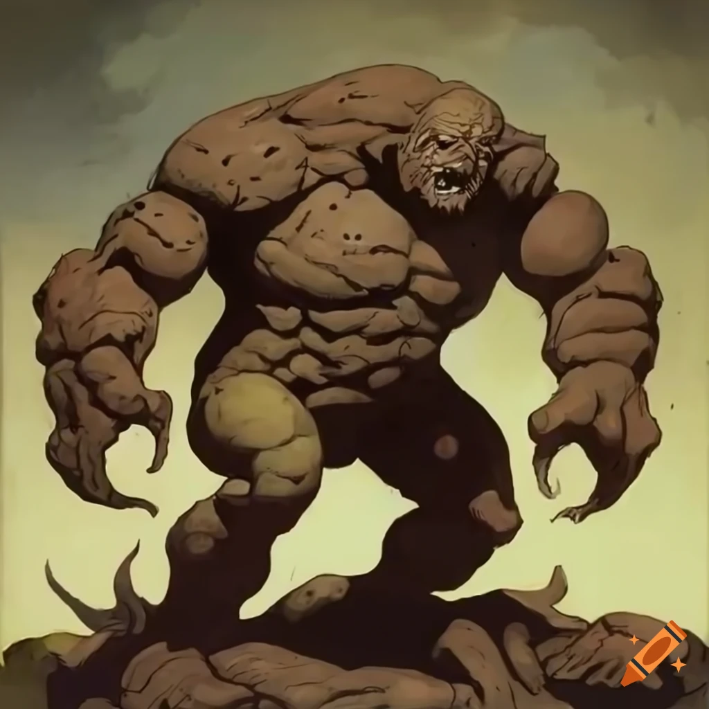 Clay golem with huge teeth inspired by frank frazetta on Craiyon