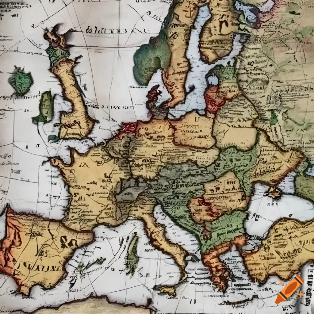 Realistic map of medieval europe on Craiyon