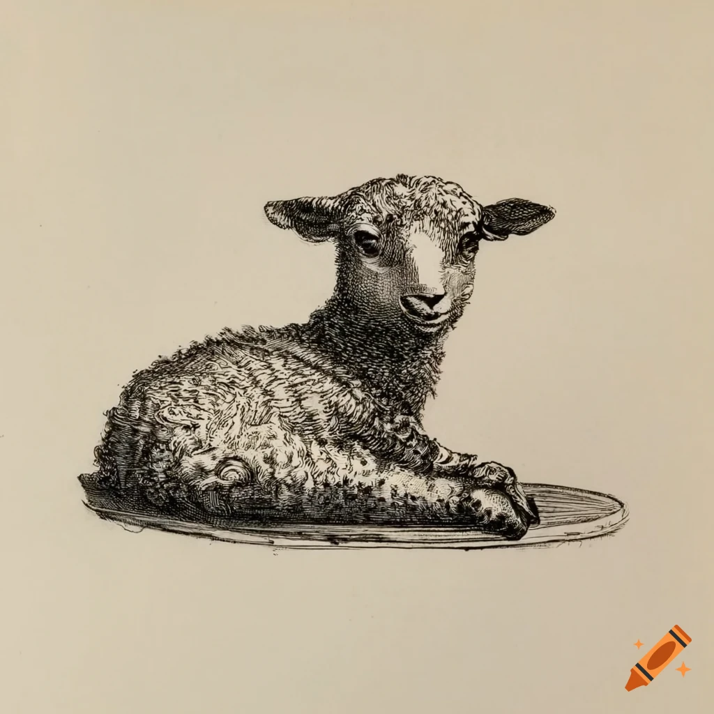 1800s pen and ink etching of a lamb on Craiyon
