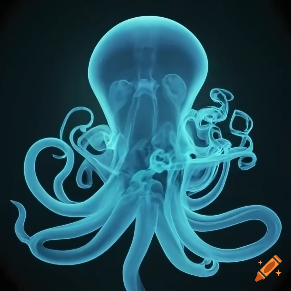 Glowing translucent x-ray tentacles of an octopus creature on Craiyon