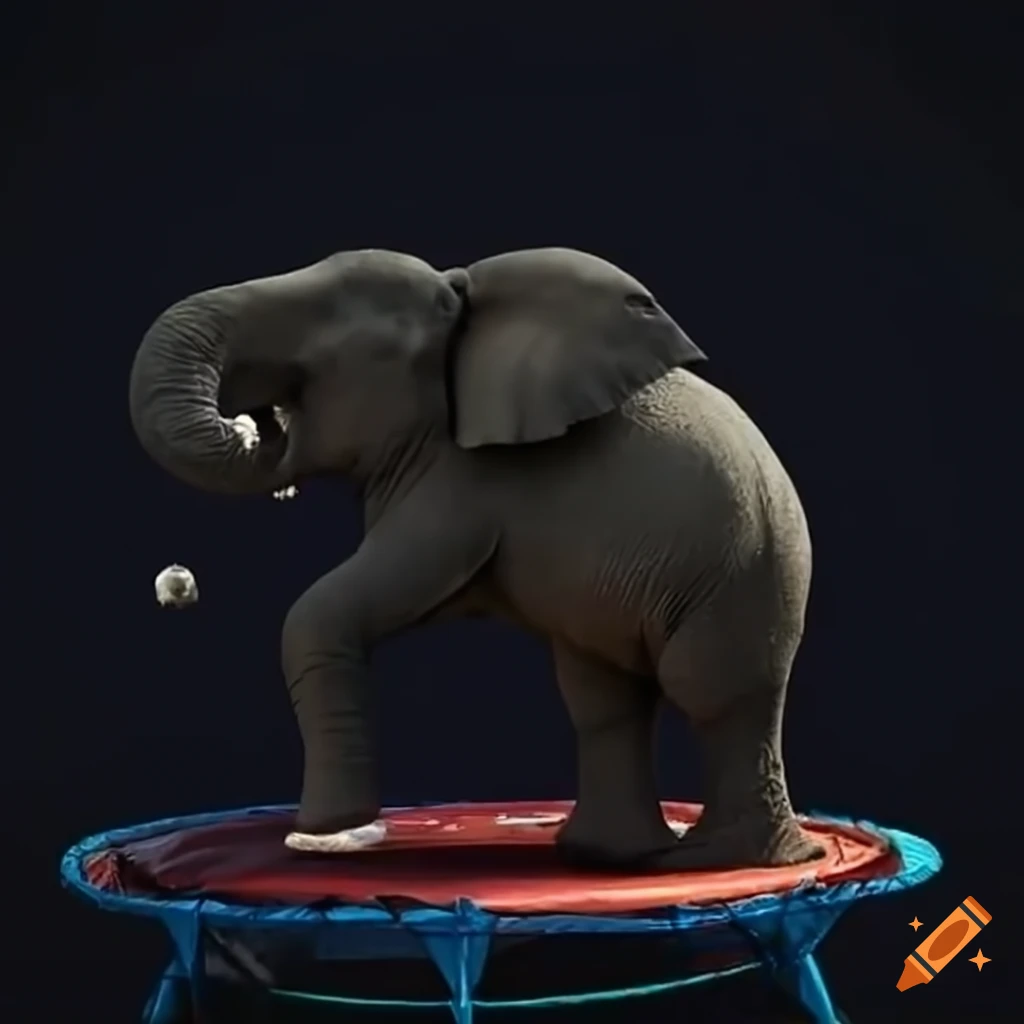 Elephant hopping on a trampoline on Craiyon