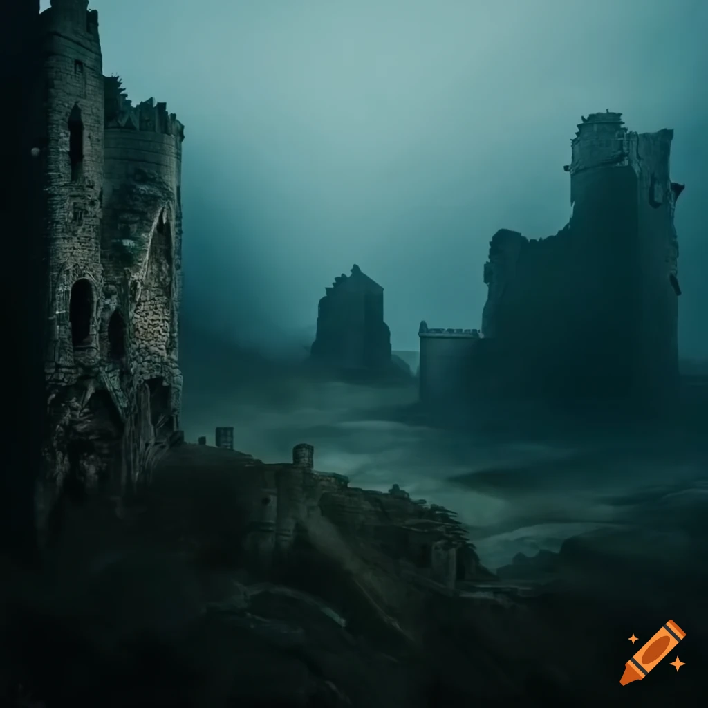 Hyperrealistic ancient ruined castle on Craiyon