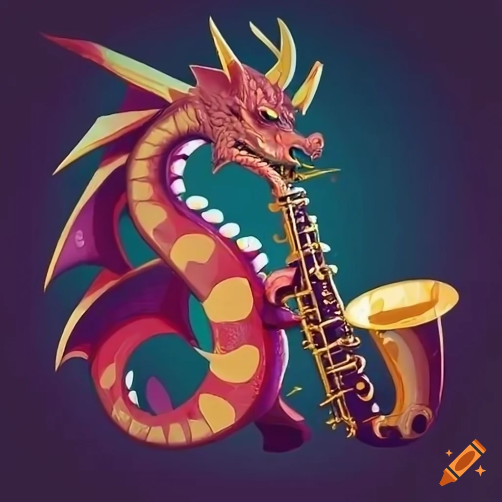 Dragon playing saxophone on Craiyon