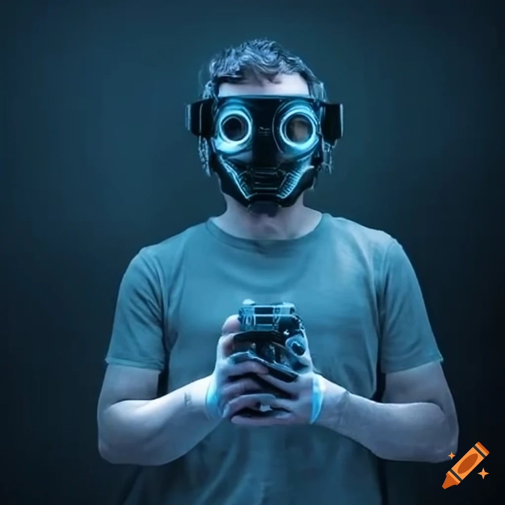 Man wearing a technological mask on Craiyon