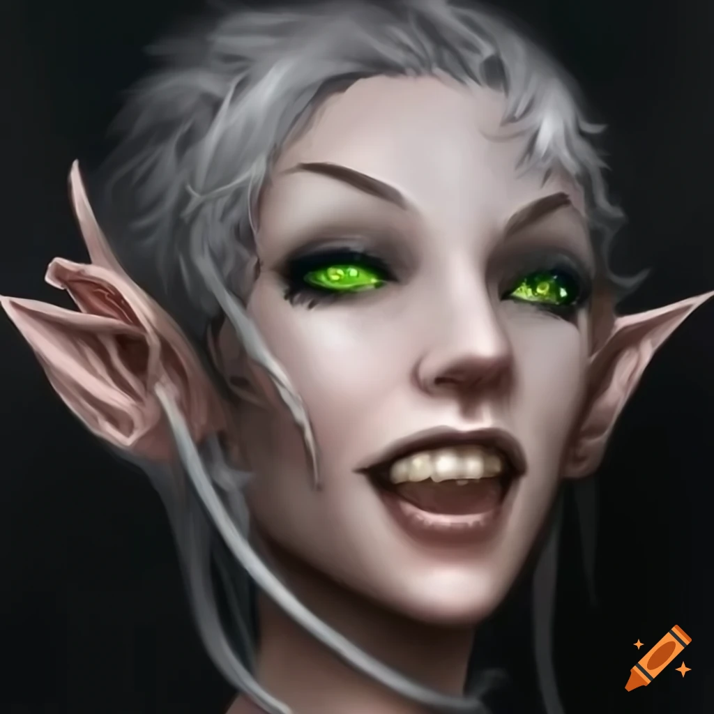 Pale skin elf with silver eyes and hair in a gothic warlock fantasy ...