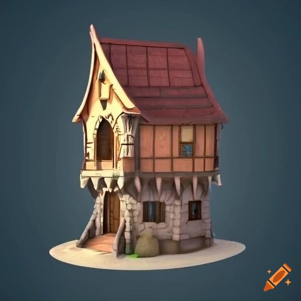 Intricately designed cartoon medieval house in 3D model on Craiyon