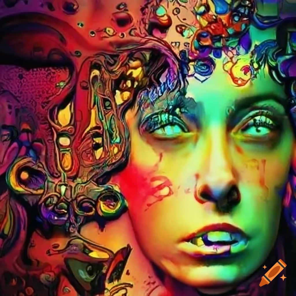 Person experiencing intense visual distortions on Craiyon