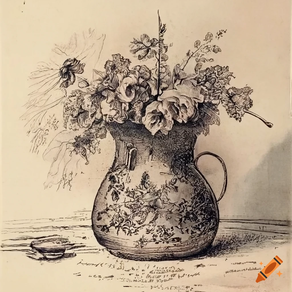 1800s pen and ink etching bouquet on Craiyon