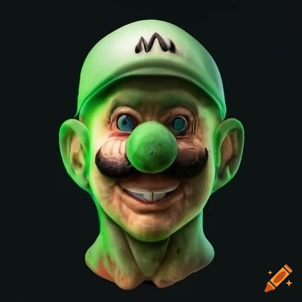 Moldy realistic Mario character with green and black mold spores on Craiyon