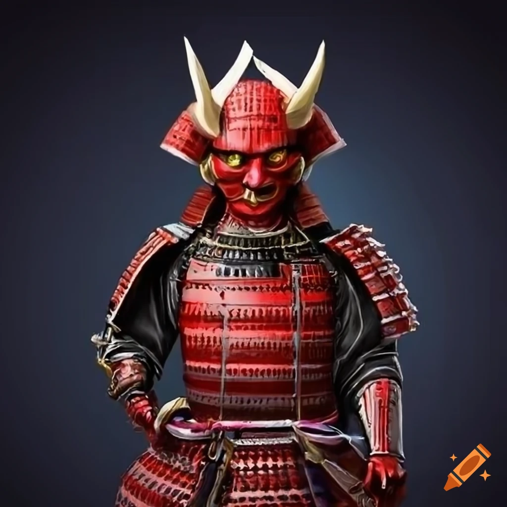 Small oni in samurai armor with naginata on Craiyon