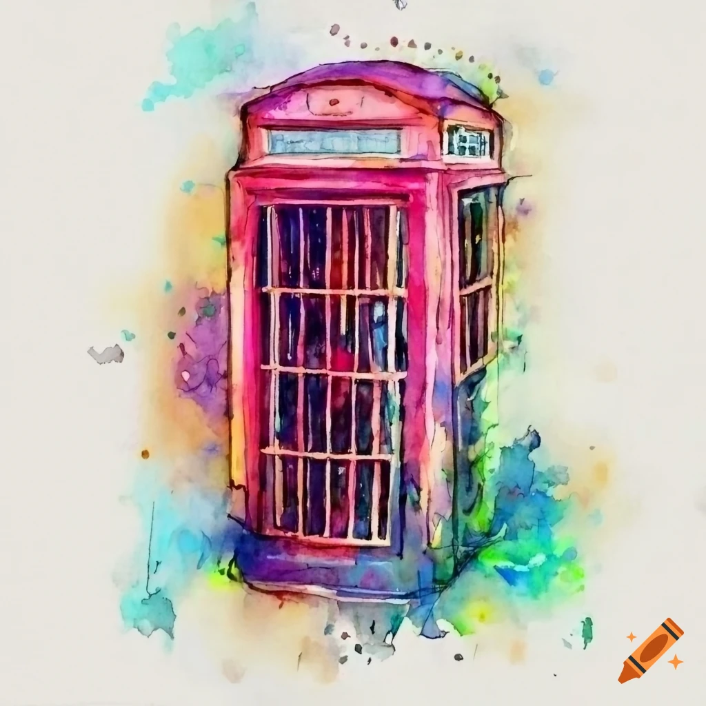 Telephone box painted in watercolor on Craiyon