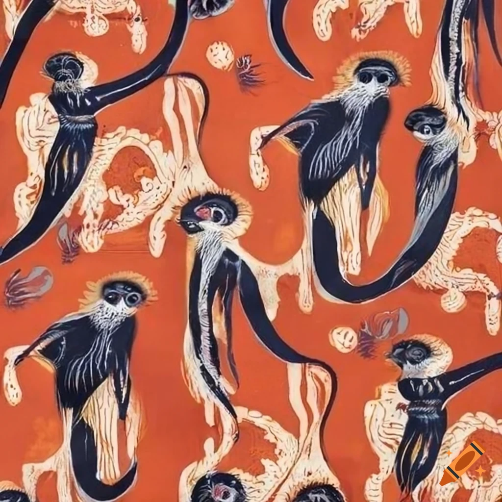 Zanzibar Colobus monkey on batik fabric with intricate design on Craiyon