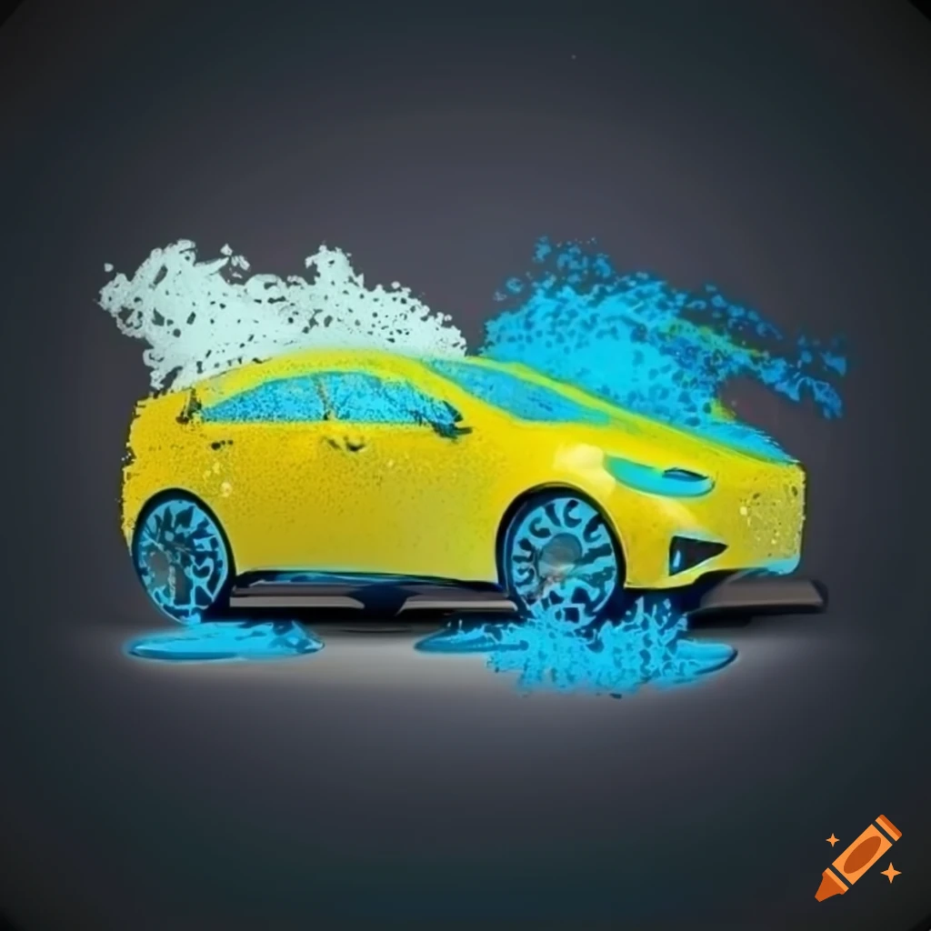 Abstract design of a shiny car with a soap tub and sponge for car ...