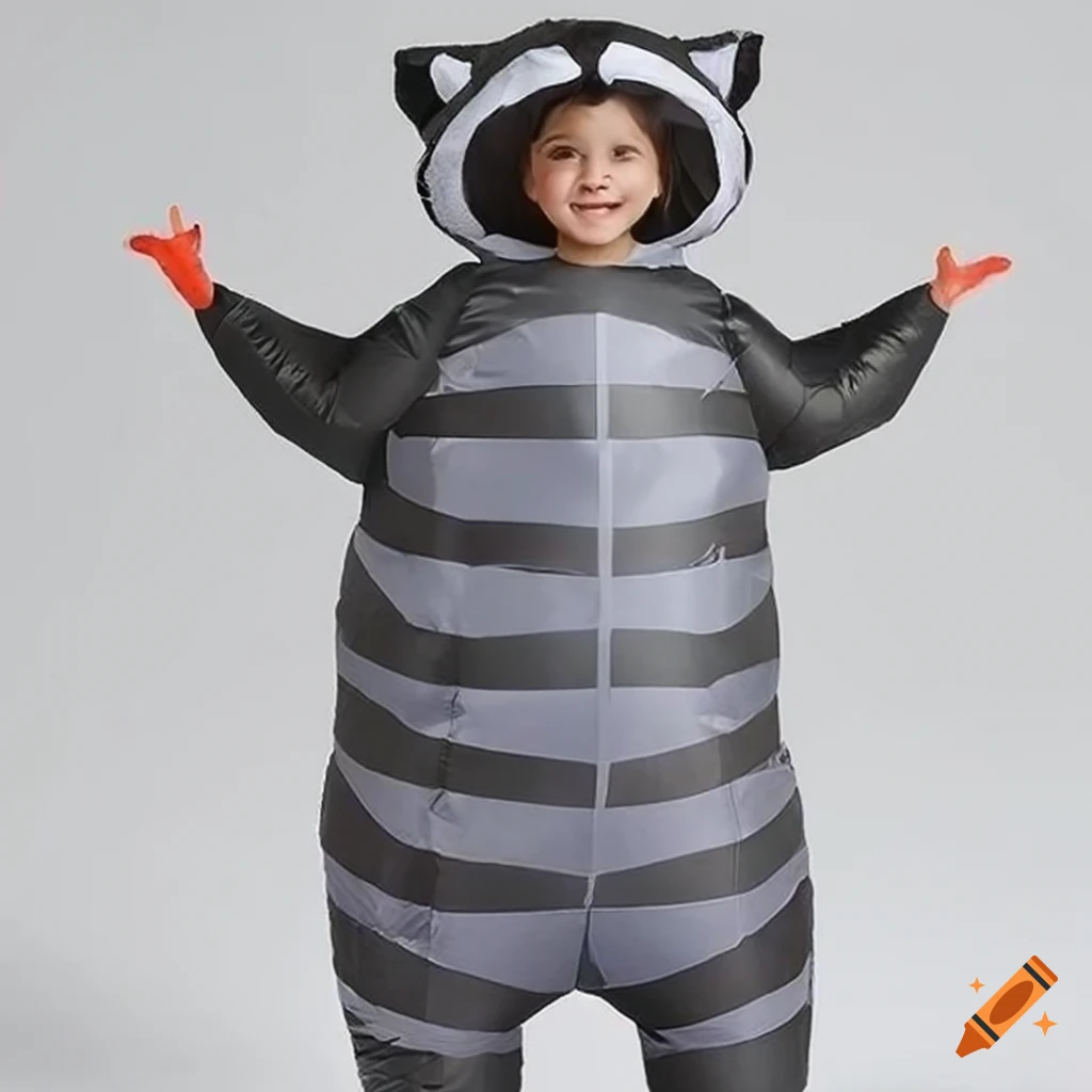 Inflatable raccoon costume for kids with face hole on Craiyon