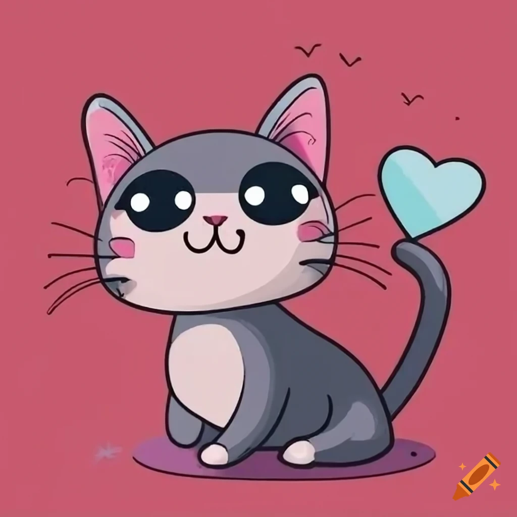 Cute cat flirting with hearts in the background on Craiyon