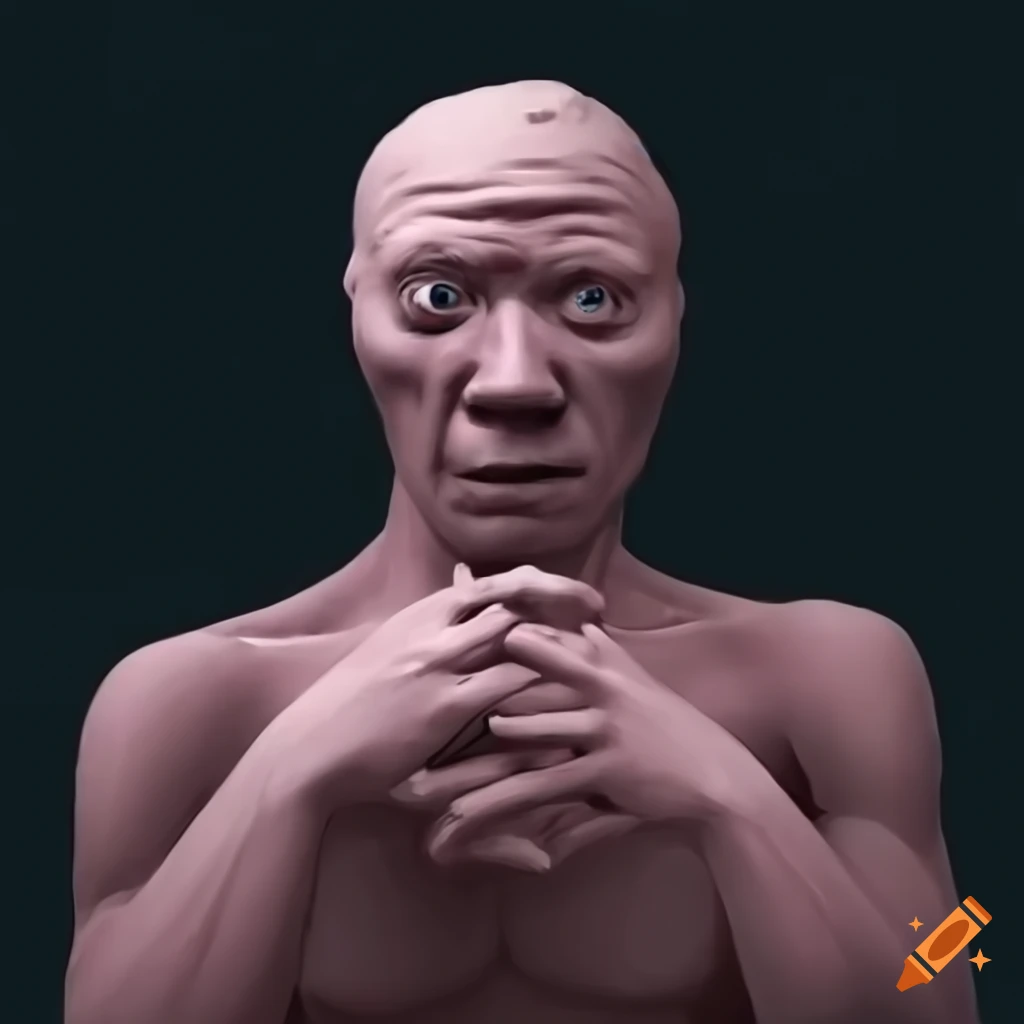 Wojak meme character sitting on a couch looking exhausted on Craiyon