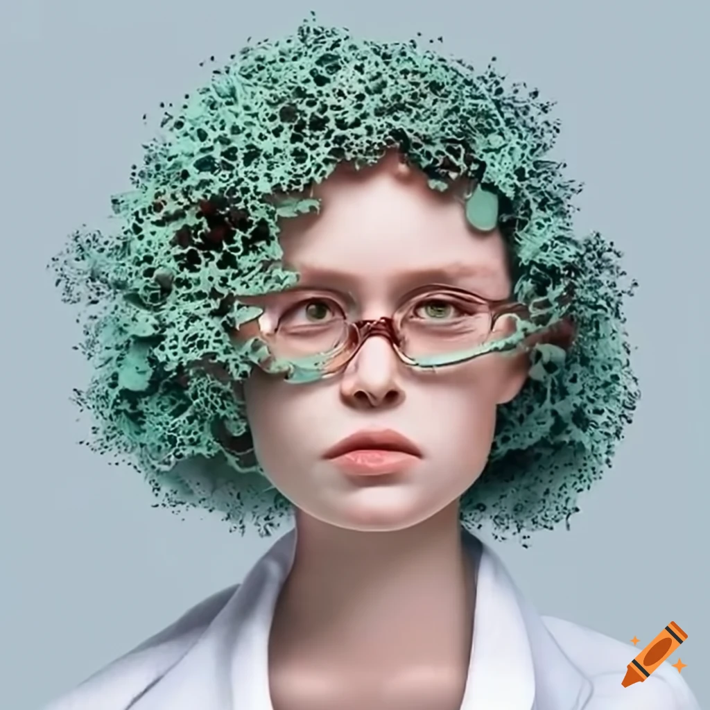 Scientist with lichen hair and lab coat on Craiyon