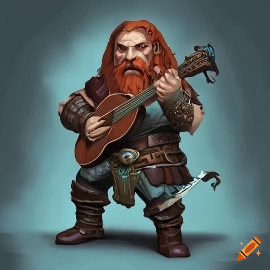 Dungeons and Dragons dwarf bard with a lute and rapier on Craiyon
