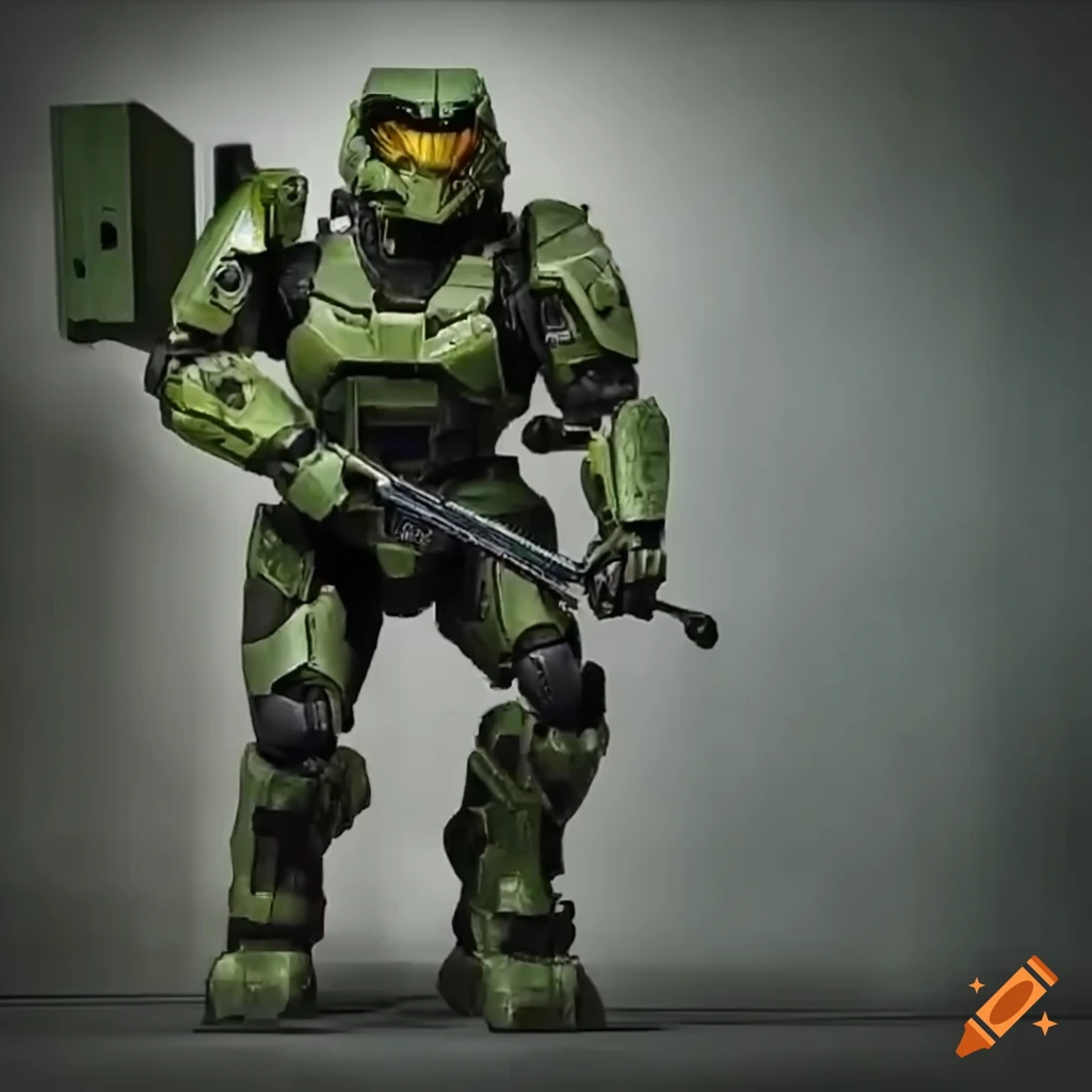 Creepy and slender Master Chief running past a security camera in an ...