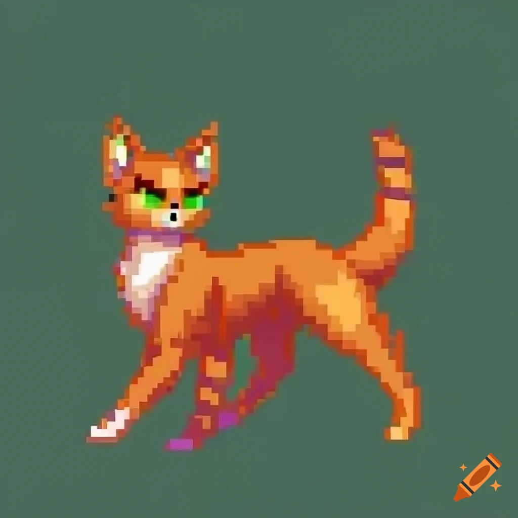 Pixel art of firestar from warrior cats in a forest setting on Craiyon