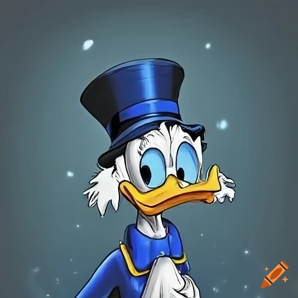 Scrooge mcduck in blue looking towards the horizon on Craiyon