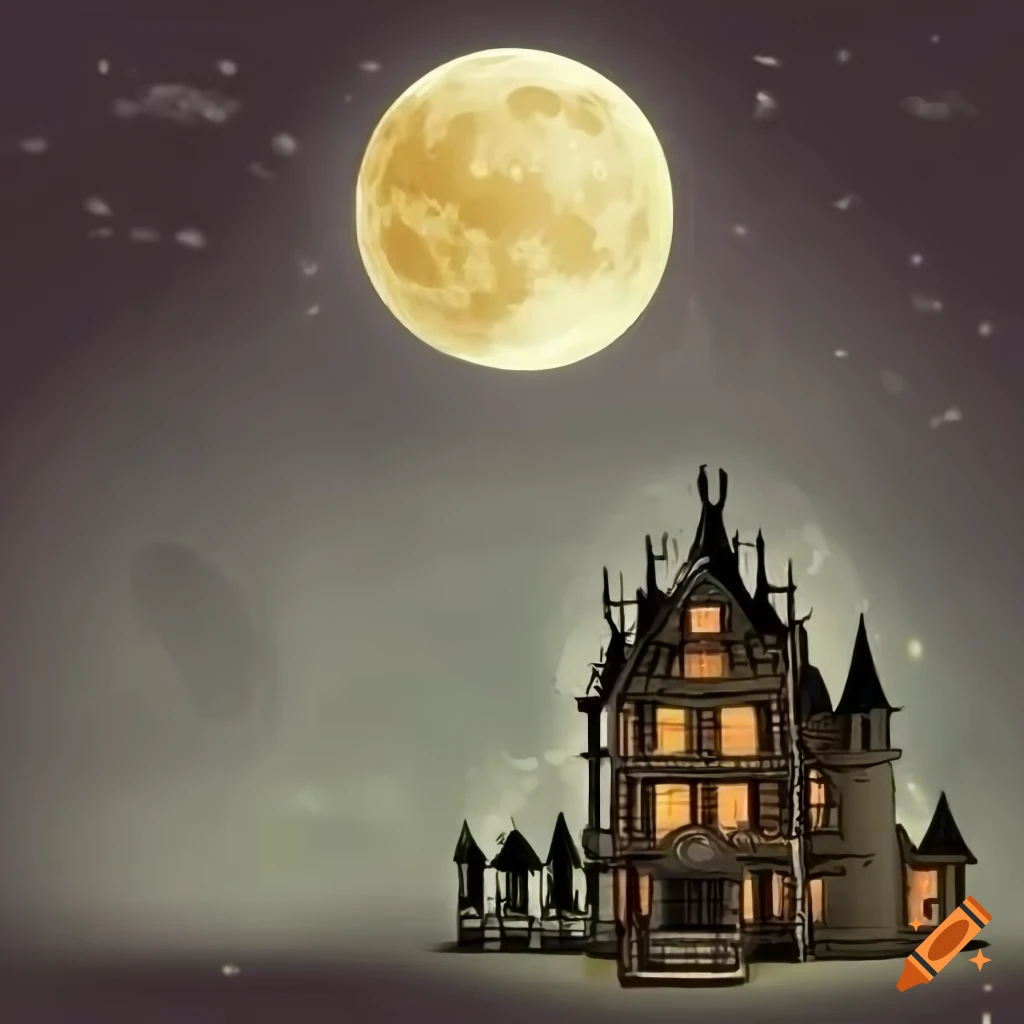 Cartoon gothic mansion under the moonlight on Craiyon