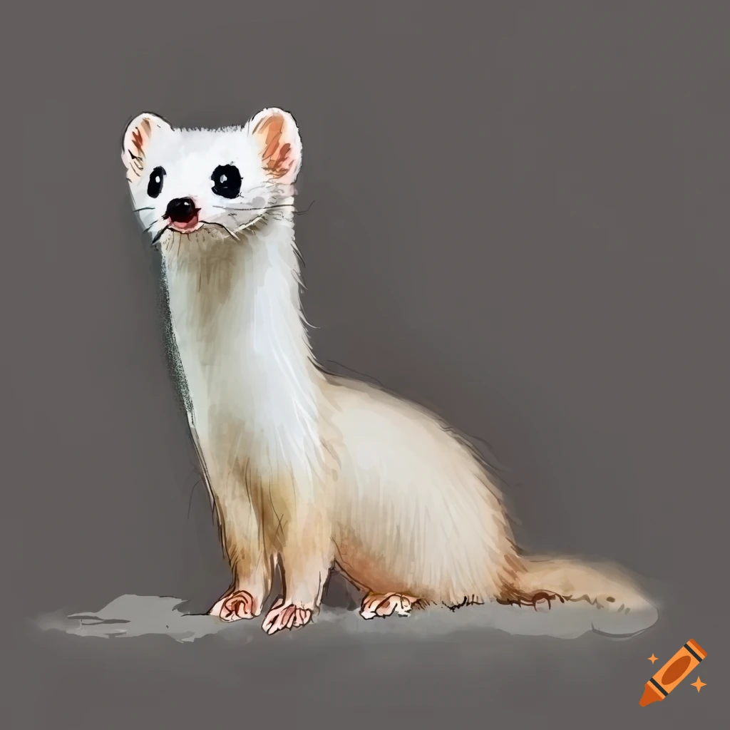 American ermine watercolor painting of full body without background on ...