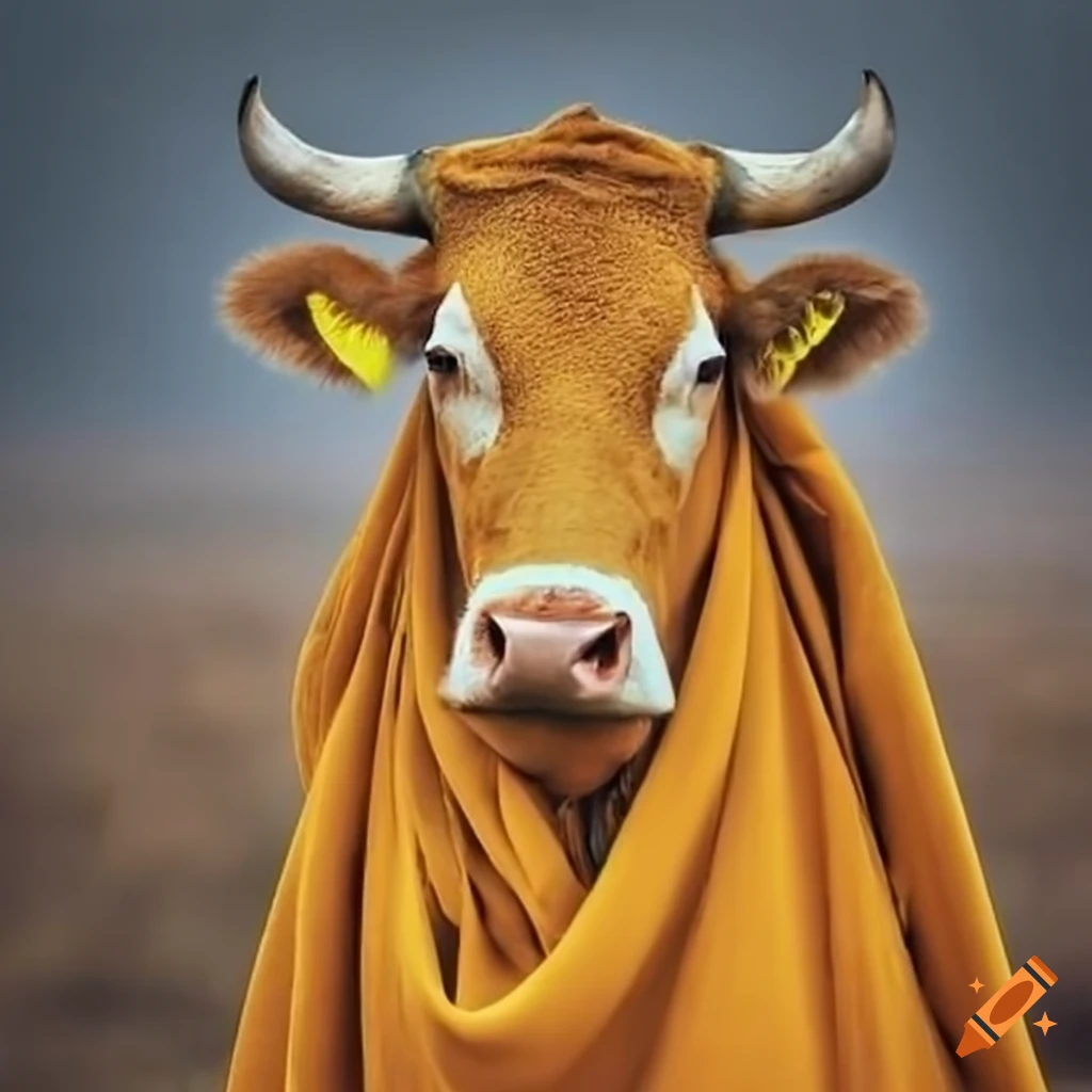 Cows in saffron robes praying on Craiyon