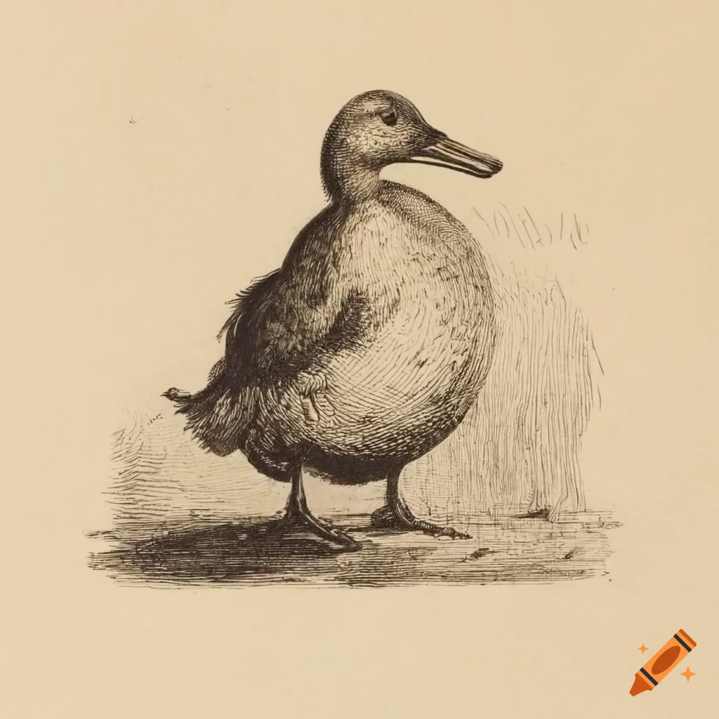 Antique pen and ink etching of a duck sketch from the 1800s on Craiyon