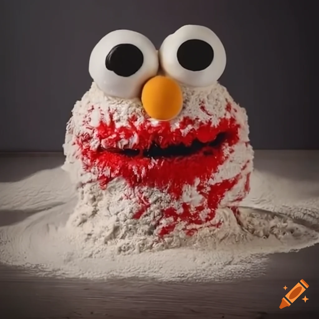 Elmo covered in flour on Craiyon