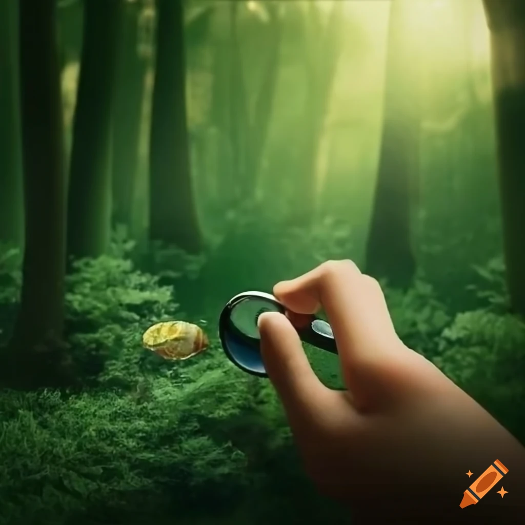 Student exploring nature with a magnifying glass and observing a leaf ...