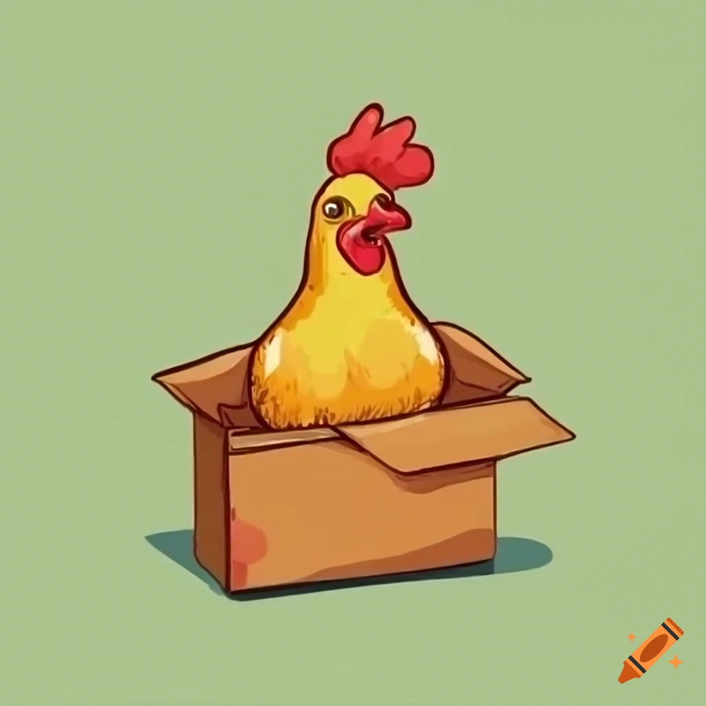 Simple cute drawing of a live chicken in a box on Craiyon